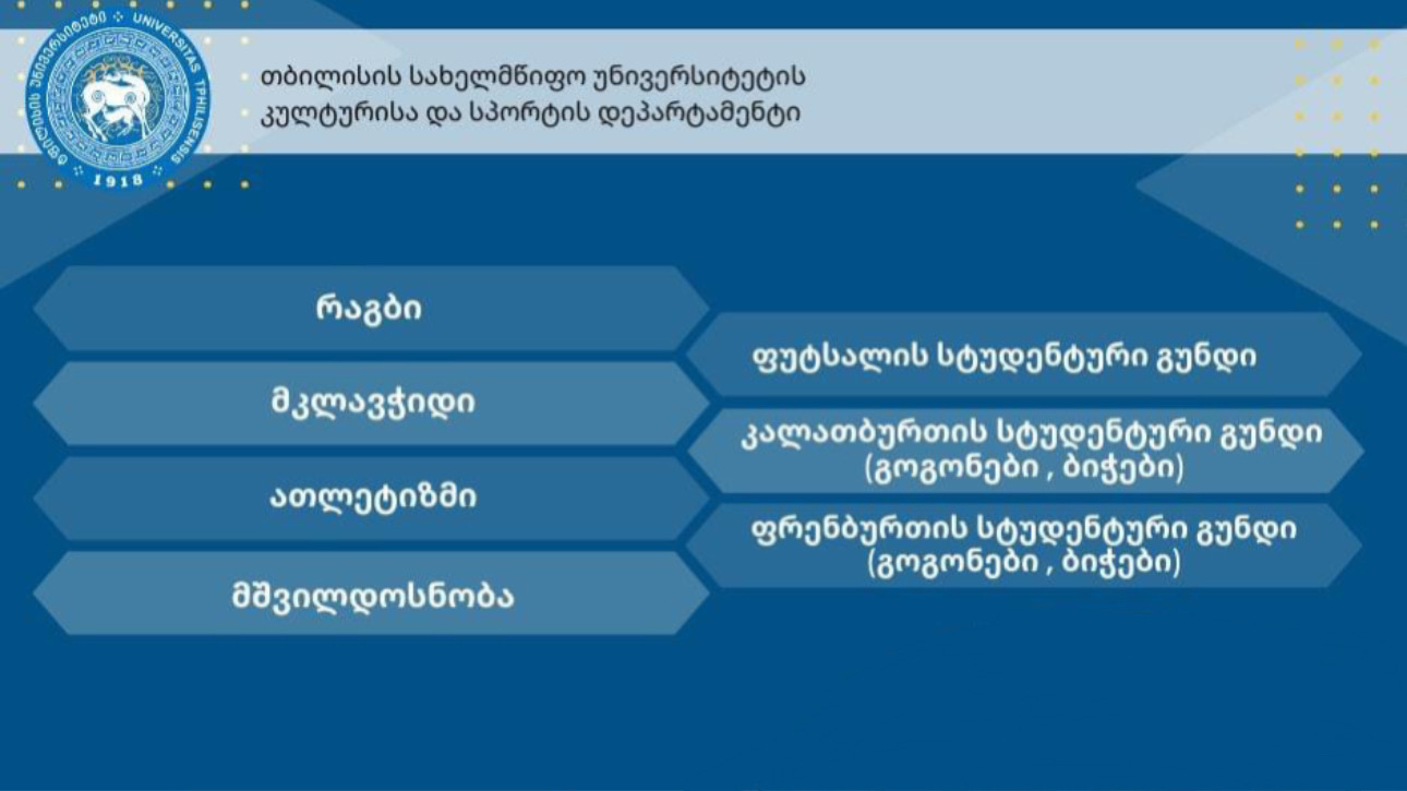 თსუ-ის კულტურისა და სპორტის დეპარტამენტი აცხადებს მიღებას სხვადასხვა სპორტულ გუნდებში | Studinfo ...
